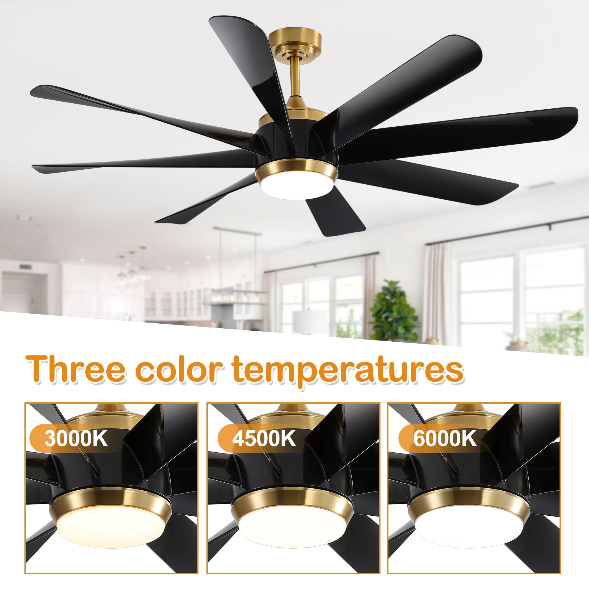 Alsatia 60-in Gold Indoor LED Ceiling Fan with Light Remote (8-Blade ...